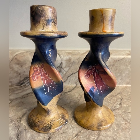 Unbranded | Accents | Soapstone Pair2 Hand Carved Spiralcandlestick ...